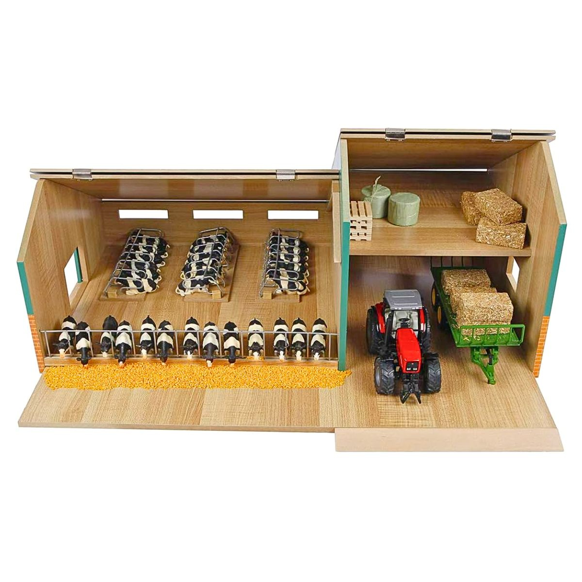 Wooden cow farms with stalls, stables, and Kids Globe barn